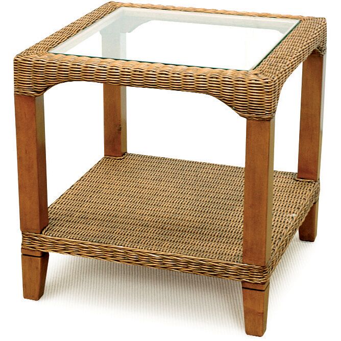 Manhattan Square Side Table with Glass - Cane Wicker Industries